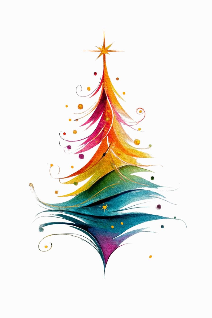 Christmas Tree Modern Abstract Color Line Art Bundle 6 24 Digital Ai ...