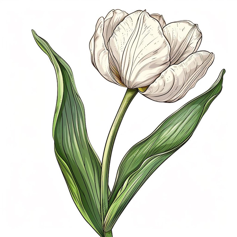 Tulip Blooms Line Art Vivid Color Bundle 3 32 Digital Ai Line Art PNG ...