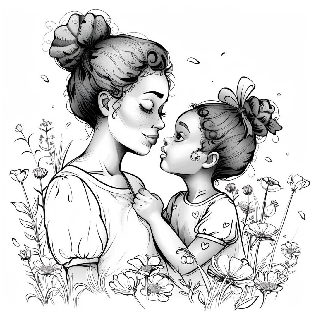 Lot mère-enfant Fête des Mères. Svg-PNG de dessin au trait numérique 52 ...