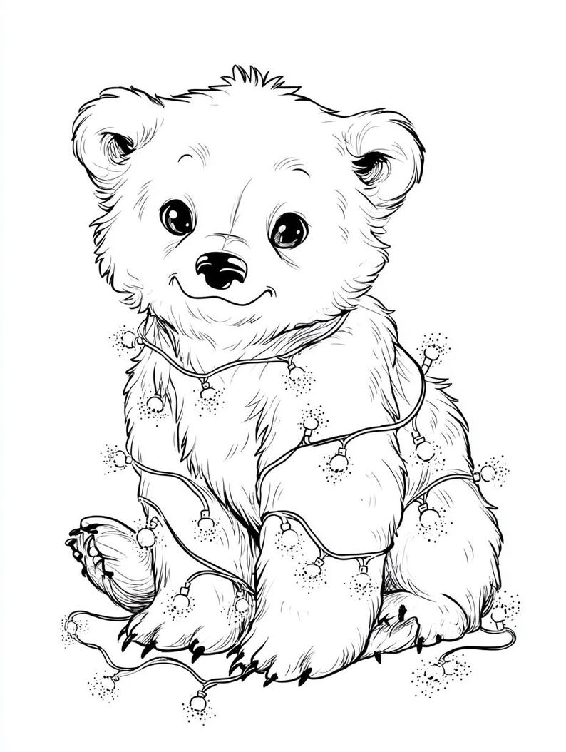 Bear Cub With Lights Black and White Bundle 1 28 Digital Ai Line Art ...