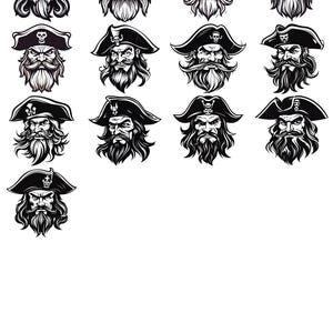 Pirate Head Line Art Black and White Bundle 3 36 Digital Ai Line Art ...