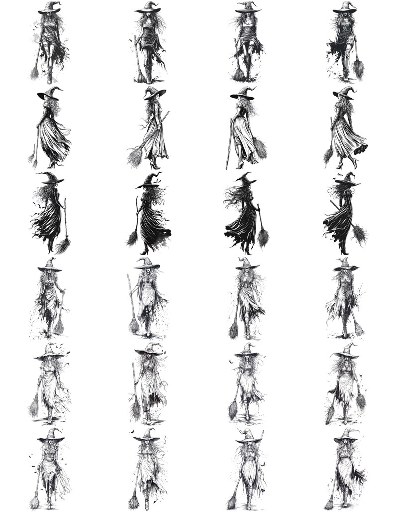 Witch Vintage Cartoon Line Art Illustration Black and White Bundle 1 42 ...