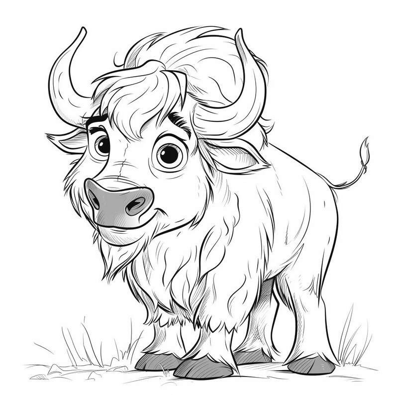 Buffalo/bison Cartoon Line Art Black and White Bundle 1 90 Digital Line ...
