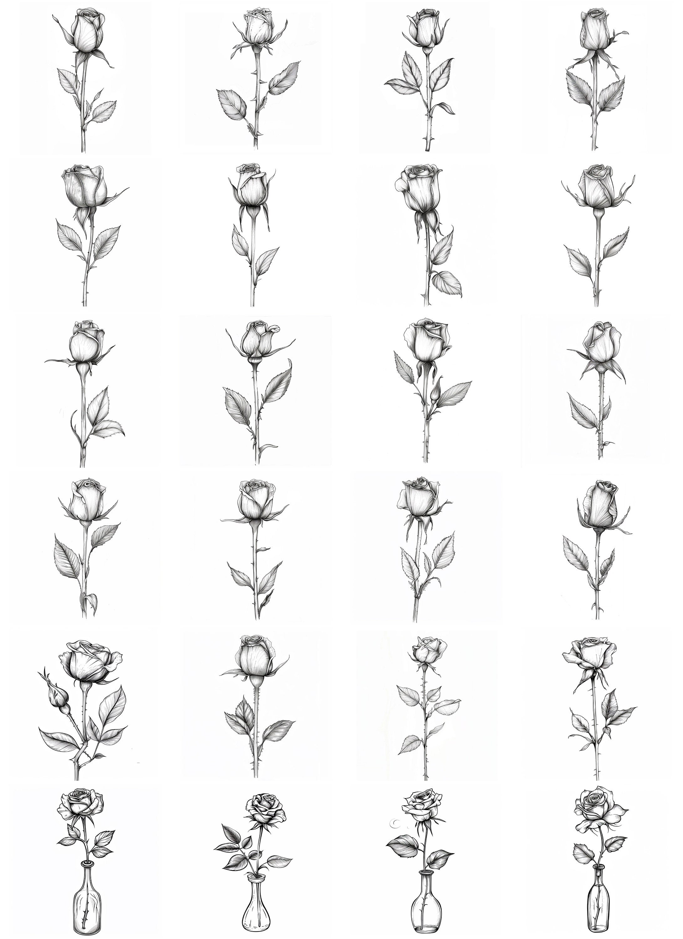Rose Buds Black/white Line Art Bundle 1 84 Digital Line Art Ai Svg Png ...
