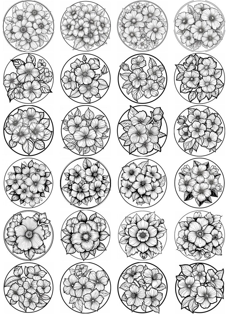 Spring Flower Mandala Line Art Black and White Bundle 1 100 Digital ...