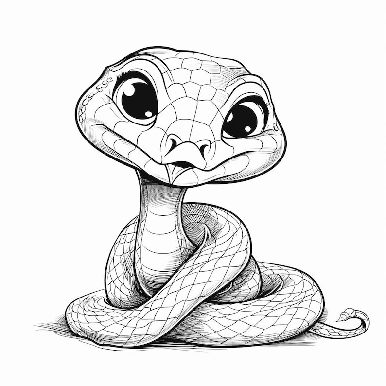 Snake Cartoon Black and White Bundle 1 58 Digital Line Art Ai Svg-png ...