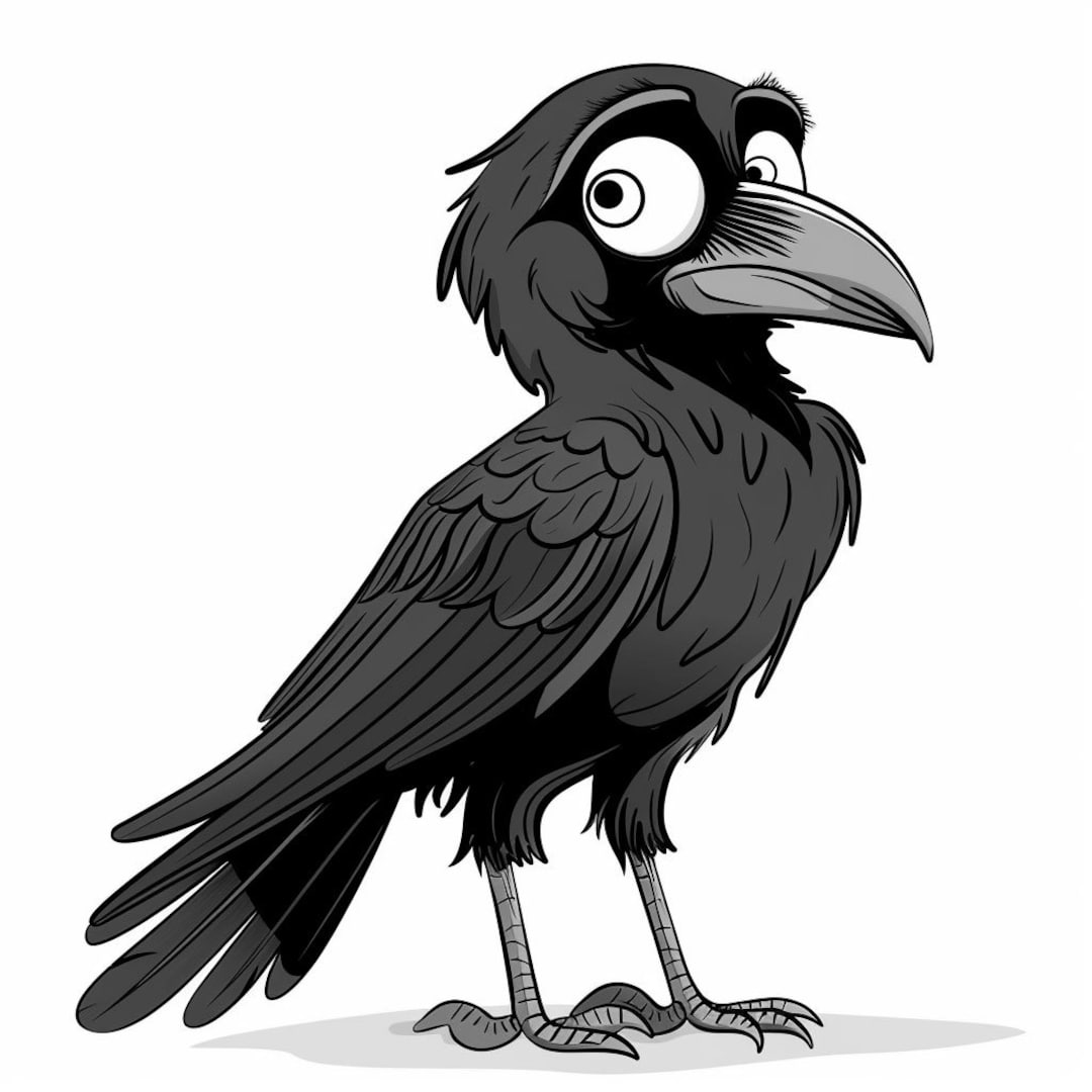 Raven Cartoon Illustration Black and White Bundle 1 72 Digital Ai Line ...