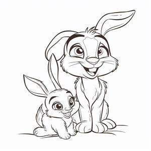 Rabbit and Bunny Cartoon Line Art Bundle 1 42 Digital Ai Line Art PNG ...