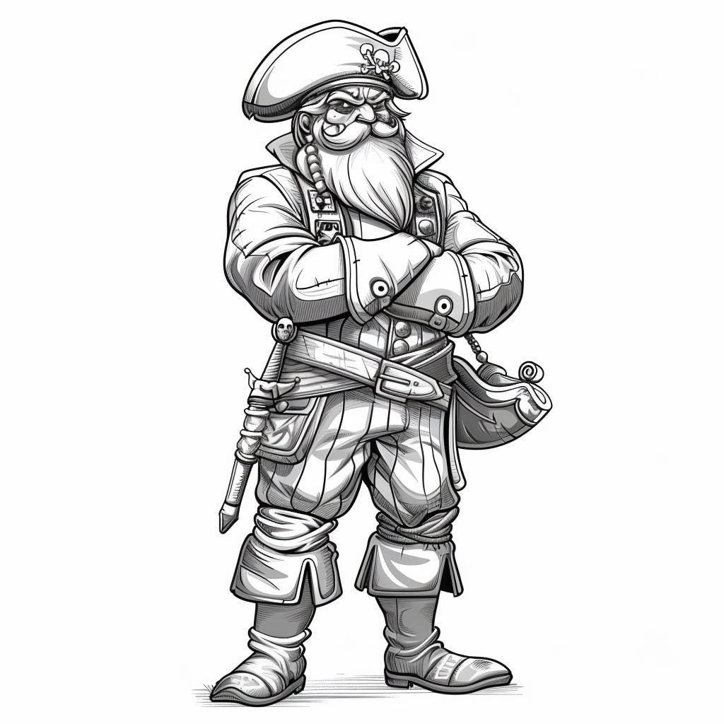 Pirate Full Body Line Art Black and White Bundle 1 65 Digital Ai Line ...