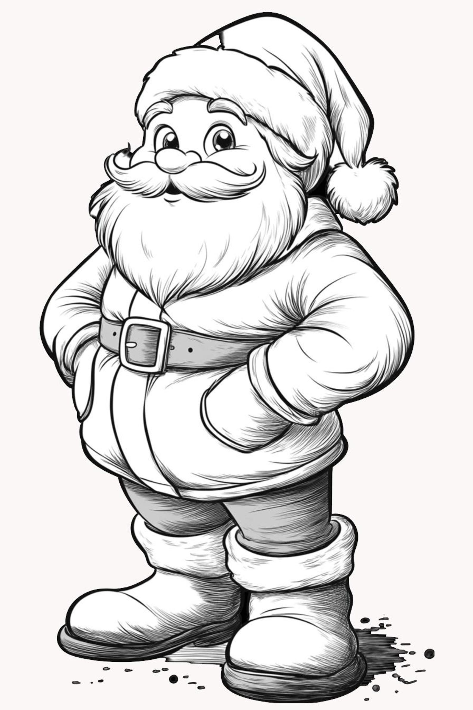 Santa Cartoon Line Art Illustration Black and White Bundle 5 42 Digital ...