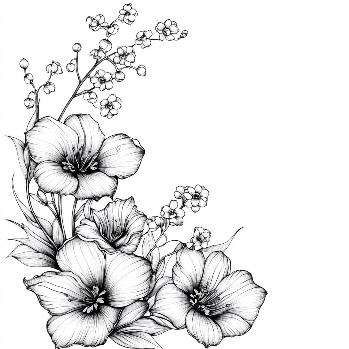 Violet and Lily of the Valley Line Art Black and White Bundle 1 24 ...