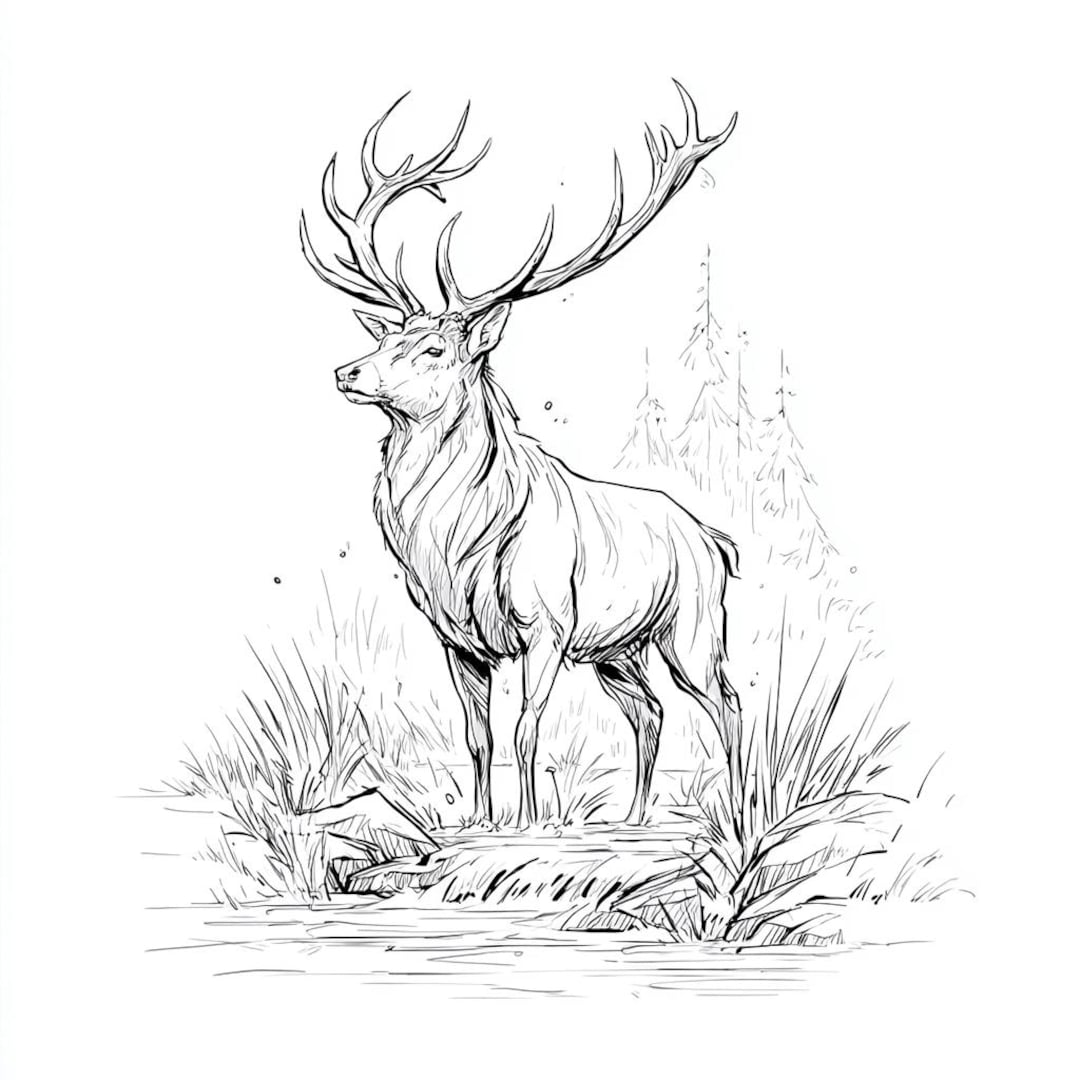 Elk Line Art Black and White Bundle 6 32 Digital Ai Images PNG SVG ...