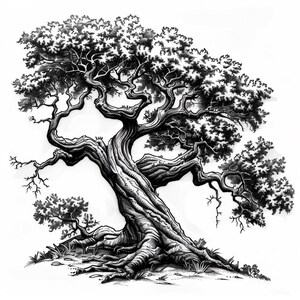 Trees Ancient Line Art Black and White Bundle 1 24 Digital Ai Line Art ...