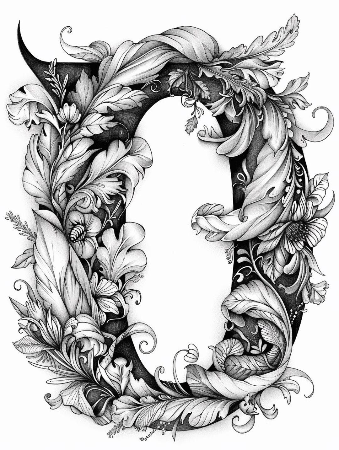 Cherry Blossom Alphabet Cap Drop Black/white Line Art Bundle O-U 27 ...