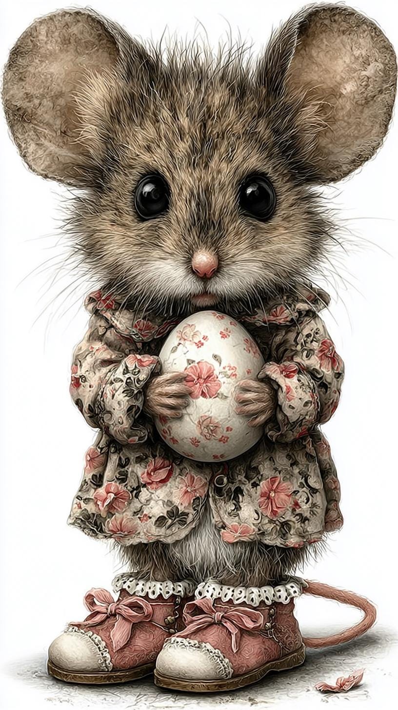 Easter Mouse With Egg Color Line Art Bundle 3 28 Digital Ai Line Art ...