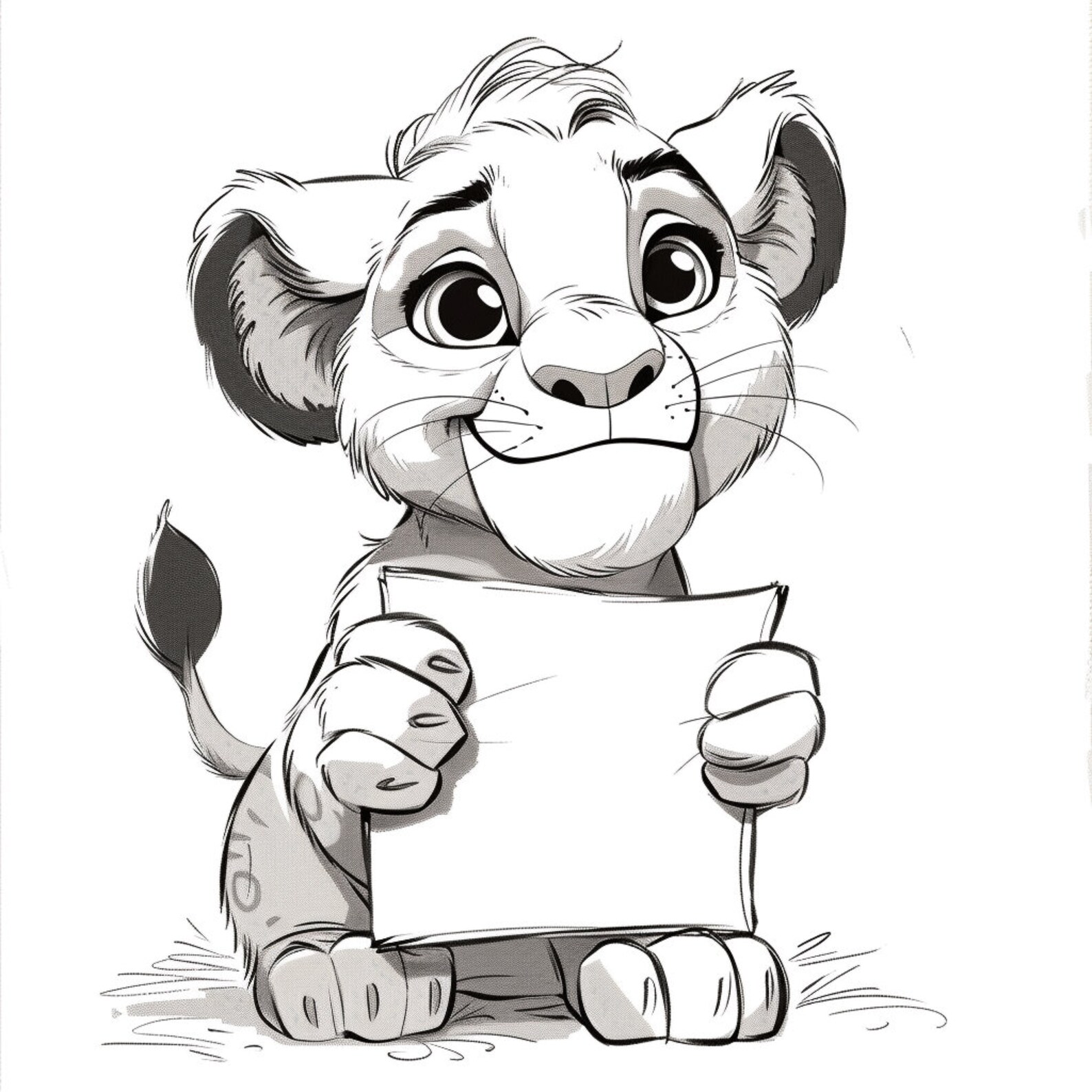 Lion Cub With Sign Color/black and White Bundle 1 36 Digital Line Art ...