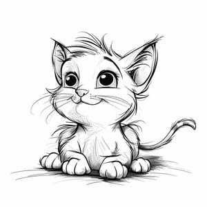 Cat/kitten Cartoon Line Art Black and White Bundle 4 65 Digital Line ...