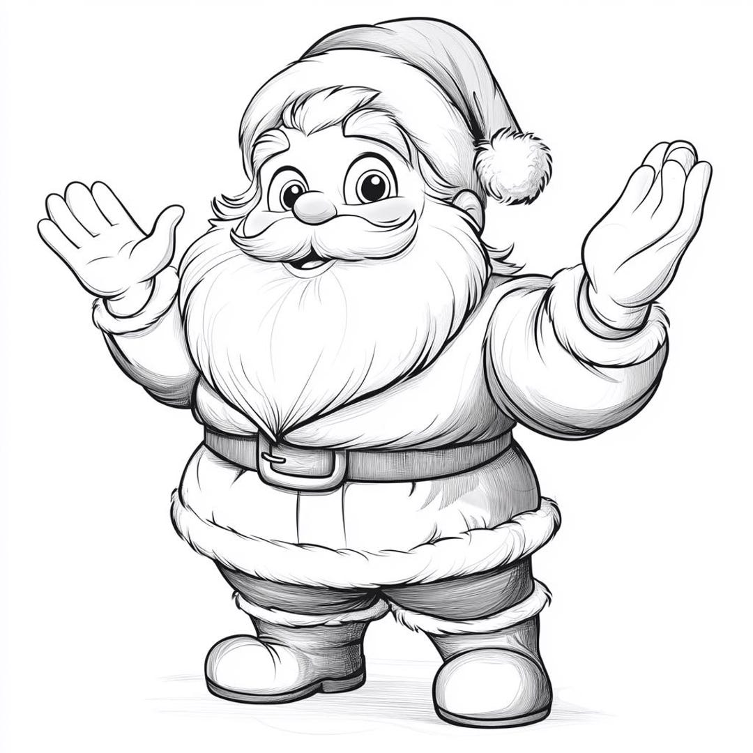 Santa Cartoon Line Art Illustration Black and White Bundle 1 36 Digital ...