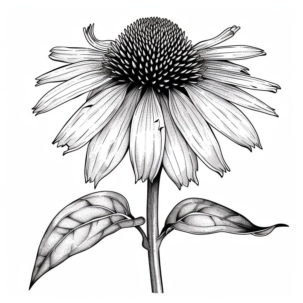 Coneflower Line Art Black and White Bundle 4 48 Digital Line Art Ai Svg ...