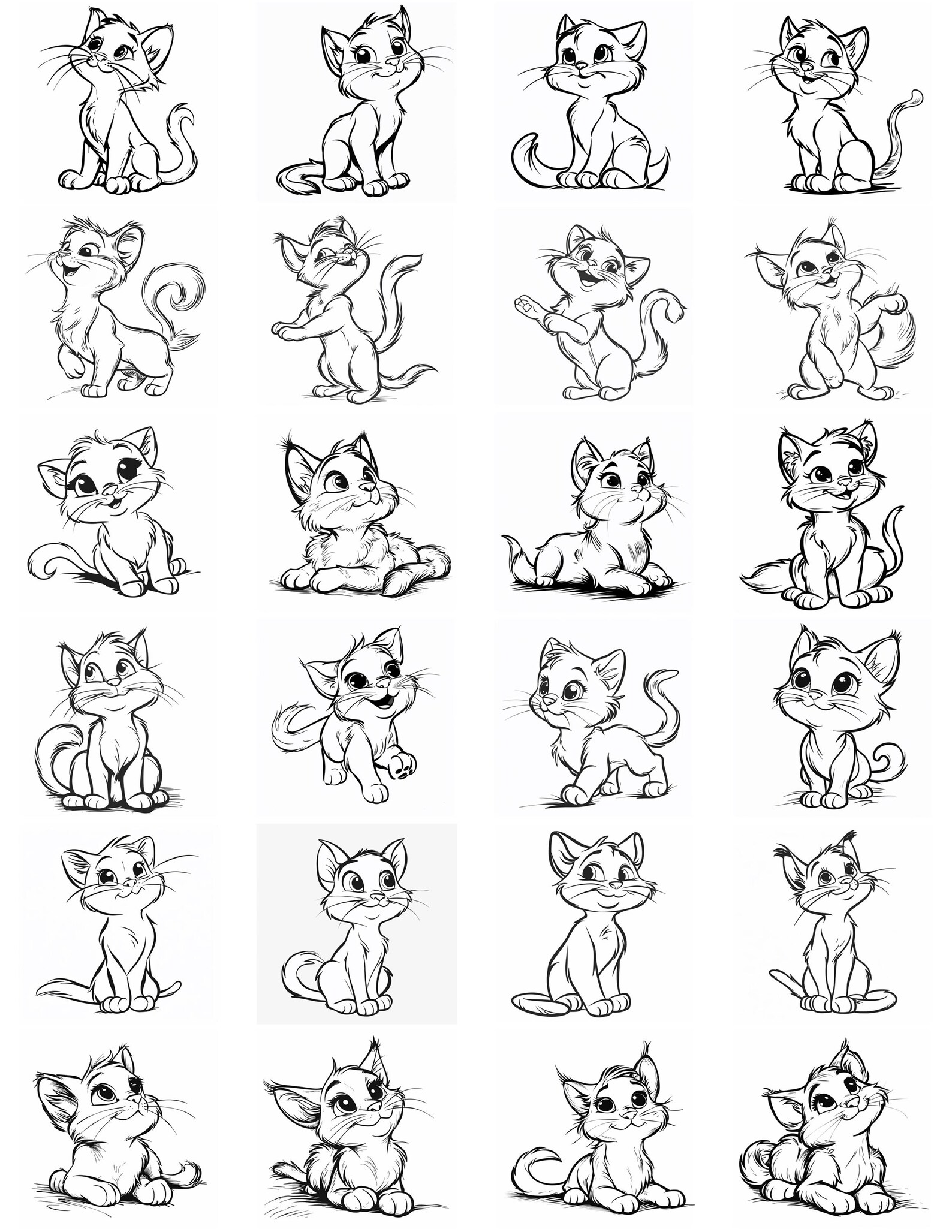 Kitten Cartoon Black and White Bundle 3 65 Digital Line Art Ai Svg-png ...