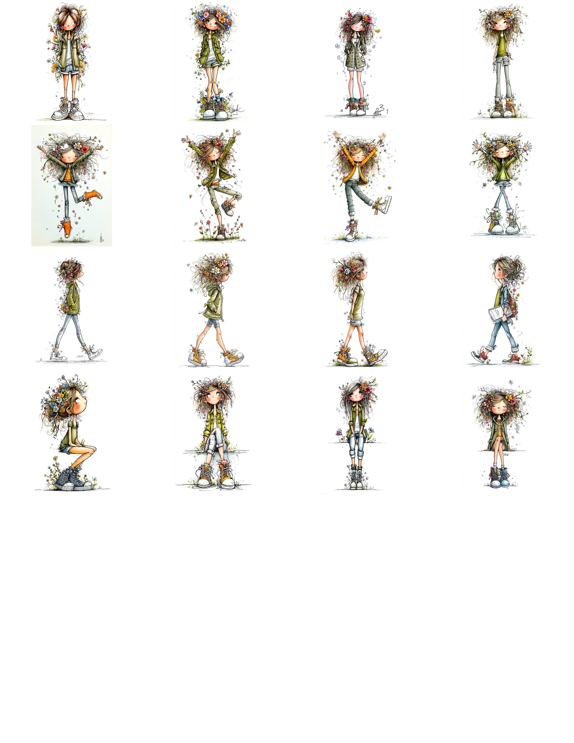 Student Groovy 'carly' Cartoon Line Art Color Bundle 1 16 Digital Ai ...