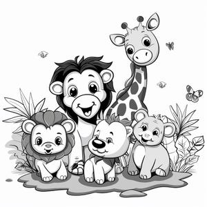 Animal Circus Group Cartoon Black and White Bundle 2 32 Digital Ai Line ...
