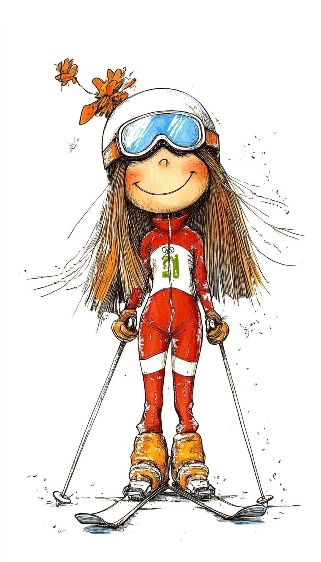 Ski Girl Cartoon Line Art Illustration Color Bundle 3 32 Digital Ai ...