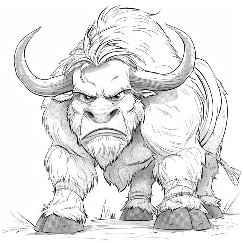 Buffalo/bison Cartoon Fierce Line Art Black and White Bundle 1 55 ...