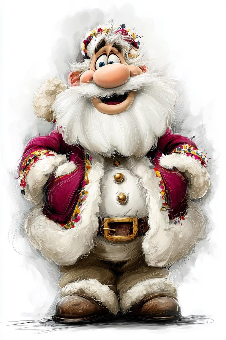 Santa Cartoon Line Art Color Bundle 3 20 Digital Ai Line Art PNG-SVG ...