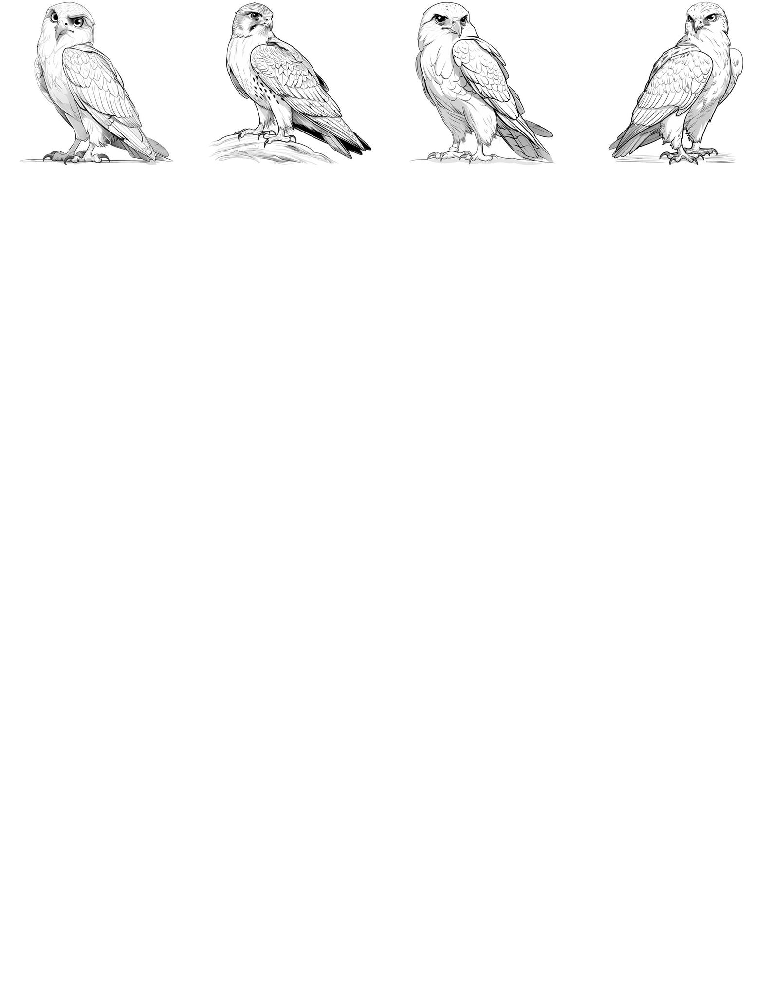Hawk Realistic Line Art Illustration Black and White Bundle 1 50 ...