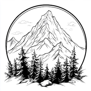Mountain Logo Line Art Bundle: Black & White PNG SVG (digital Download ...