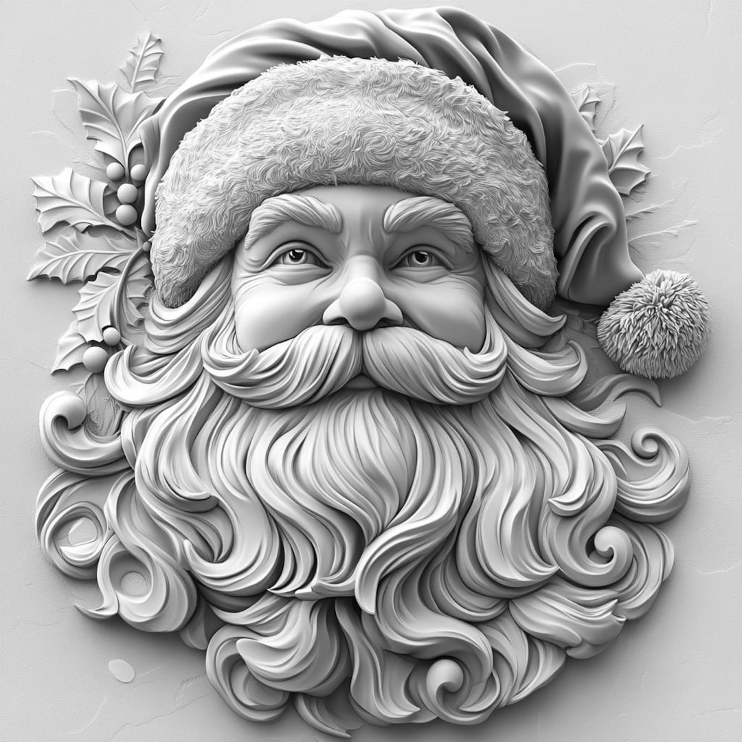Santa Bas Relief Illustration Greyscale Bundle 2 24 Digital Ai Line Art ...