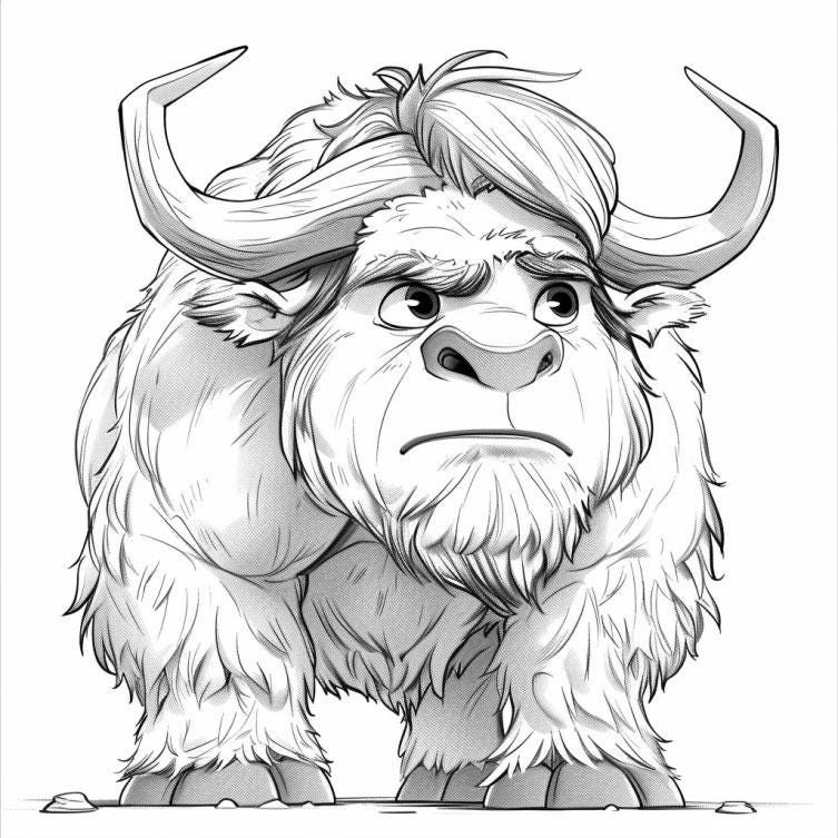 Buffalo/bison Cartoon Fierce Line Art Black and White Bundle 1 55 ...