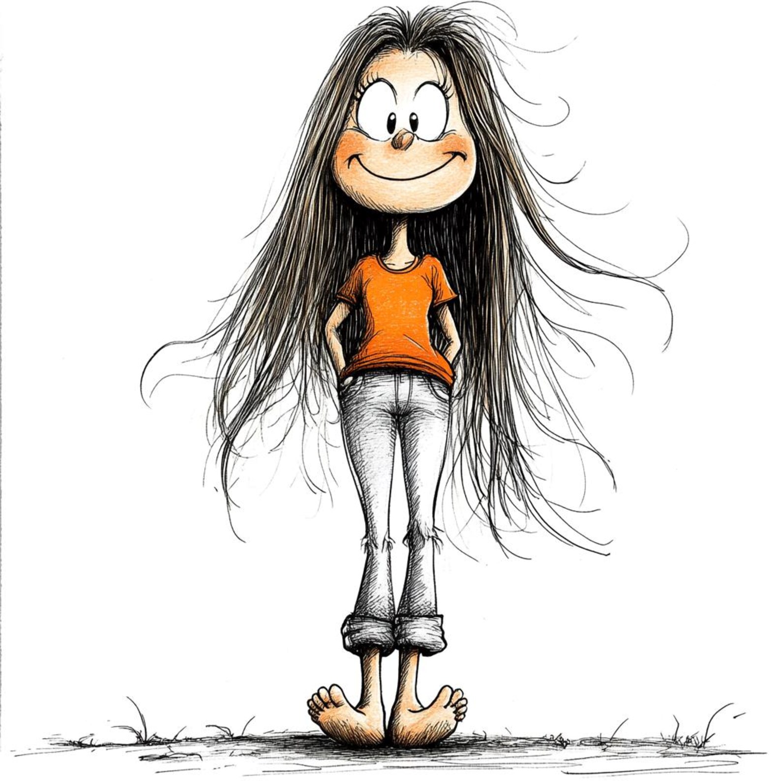 Woman Young Groovy Cartoon Line Art Illustration Color Bundle 1 100 ...