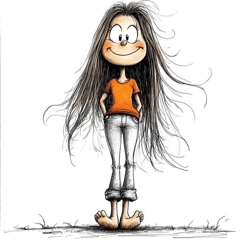 Woman Young Groovy Cartoon Line Art Illustration Color Bundle 1 48 ...