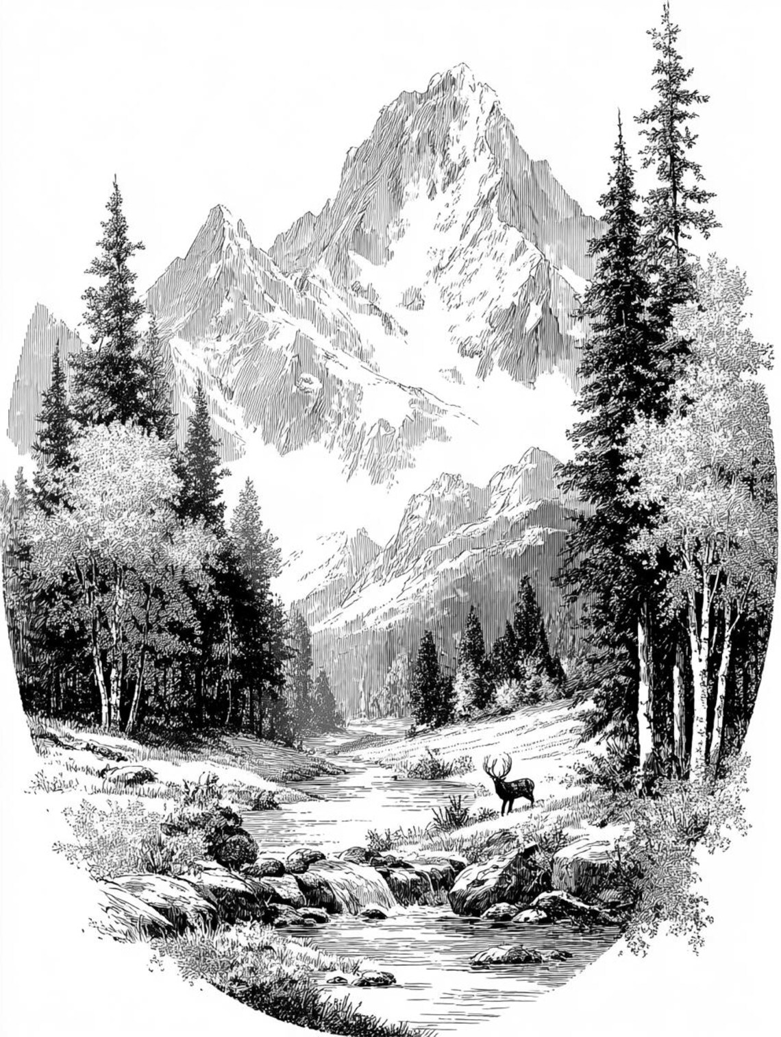 Elk Aspen Forrest Black and White Line Art Bundle 2 20 Digital Ai Line ...