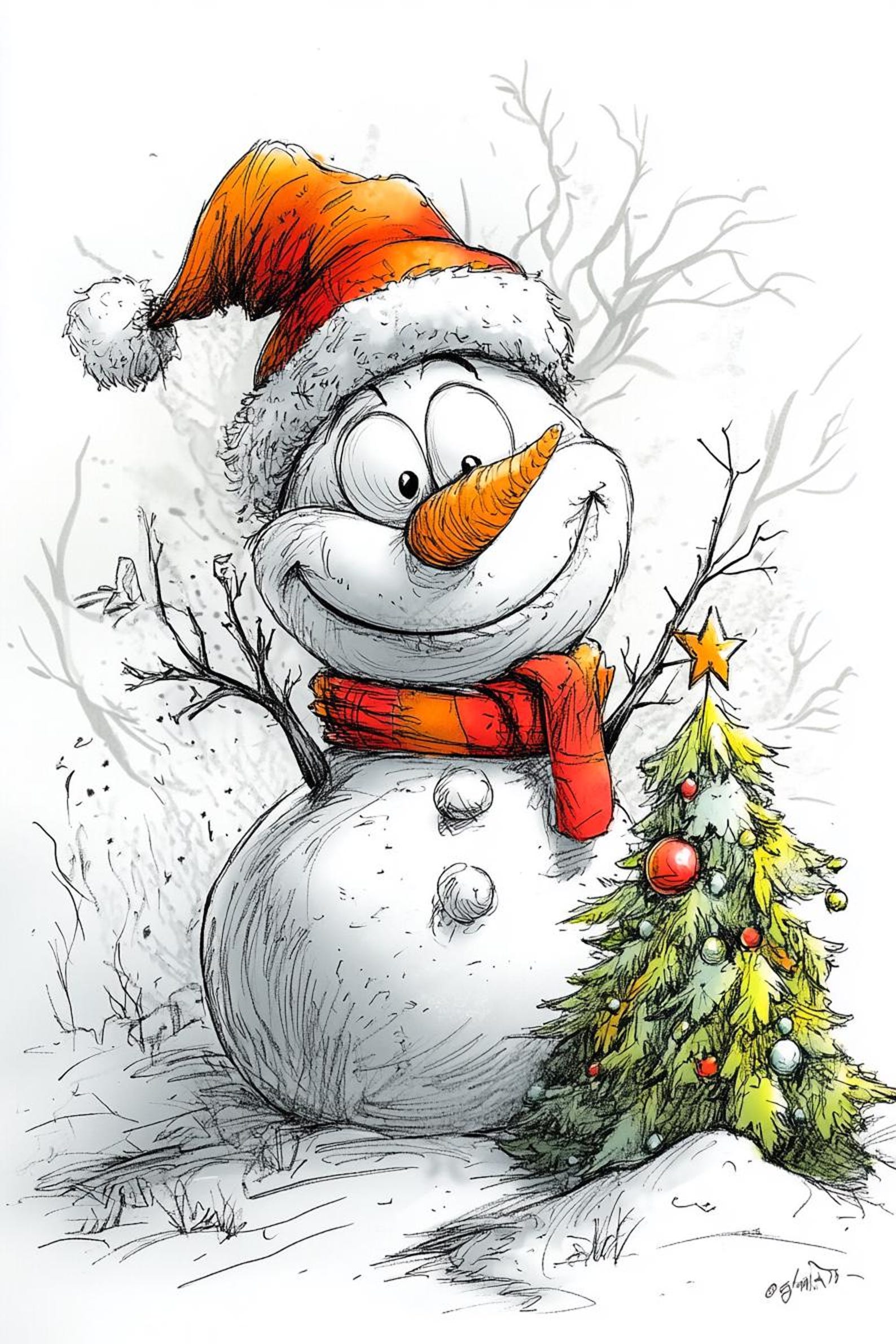 Snowman and Christmas Tree Line Art Illustration Color Bundle 1 20 ...