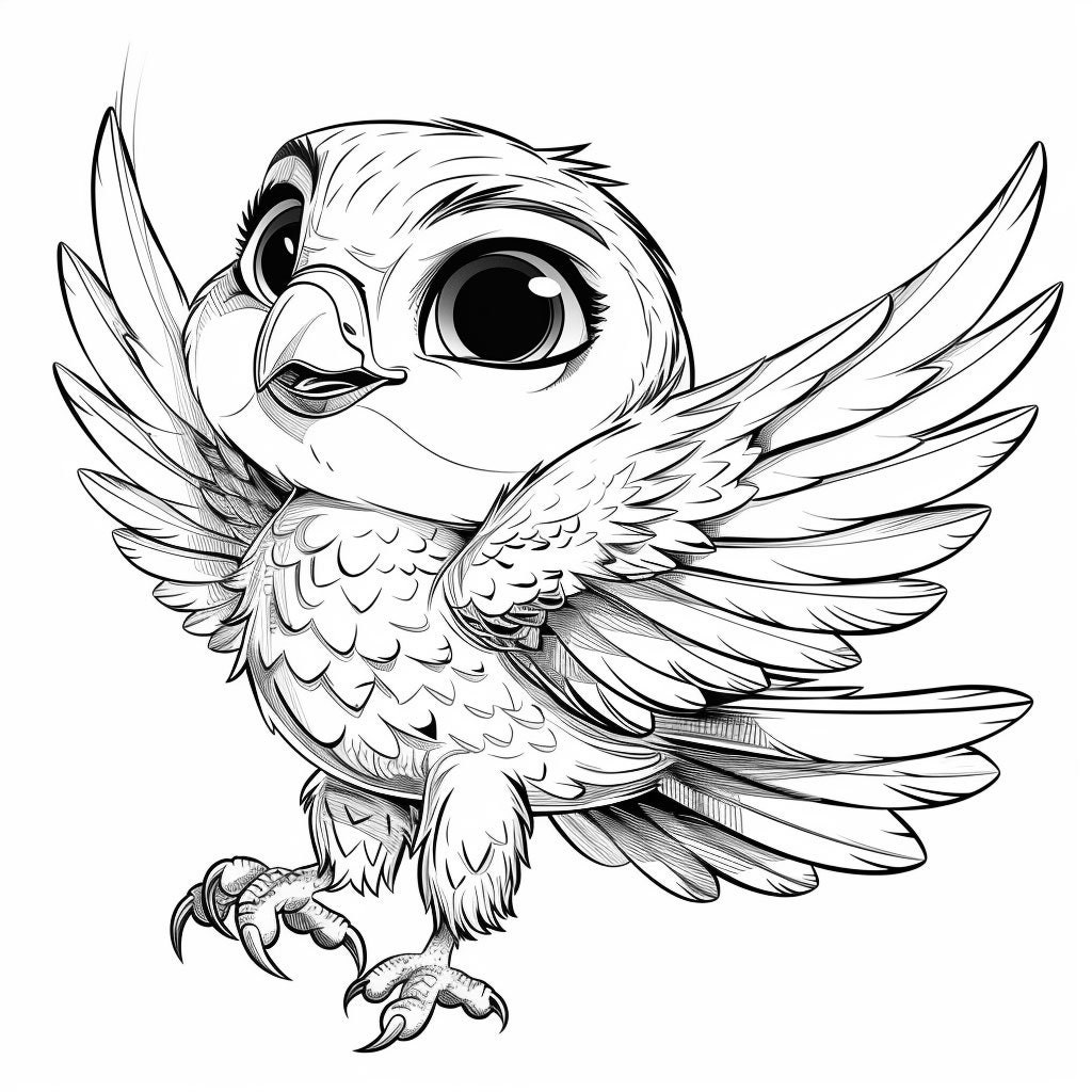 Hawk Cartoon Illustration Black and White Bundle 2 80 Digital Line Art ...