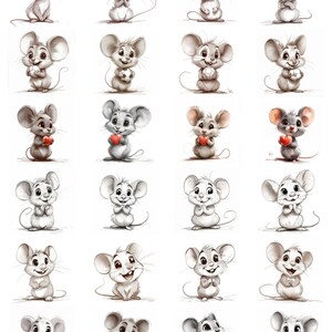 Mouse Grey Line Art Color/black and White Bundle 2 72 Digital Line Art ...