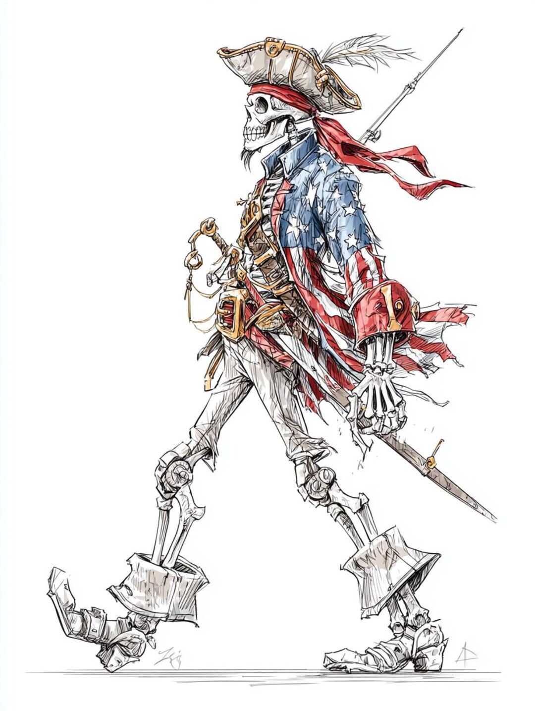 Pirate Skeleton Patriot Line Art Color Bundle 1 36 Digital Ai Line Art ...