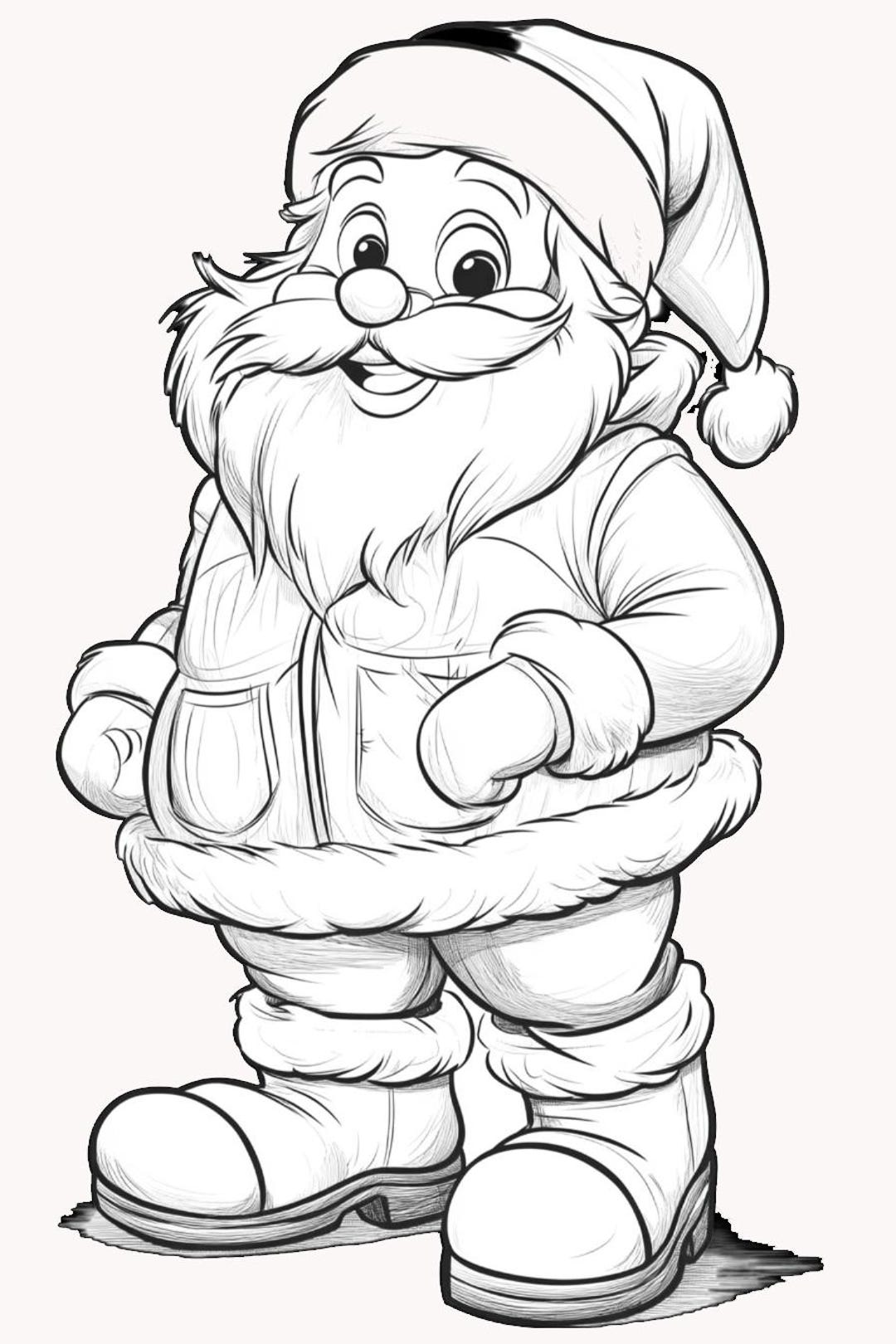 Santa Cartoon Line Art Illustration Black and White Bundle 4 42 Digital ...