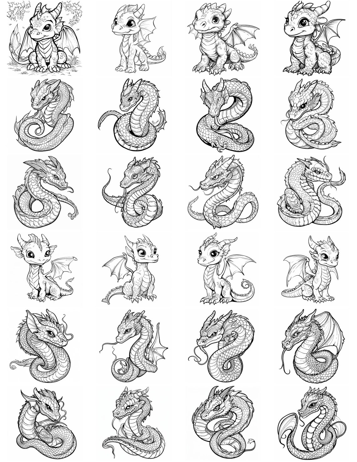 Dragon Cartoon Black and White Bundle 3 85 Digital Line Art Ai Svg-png ...
