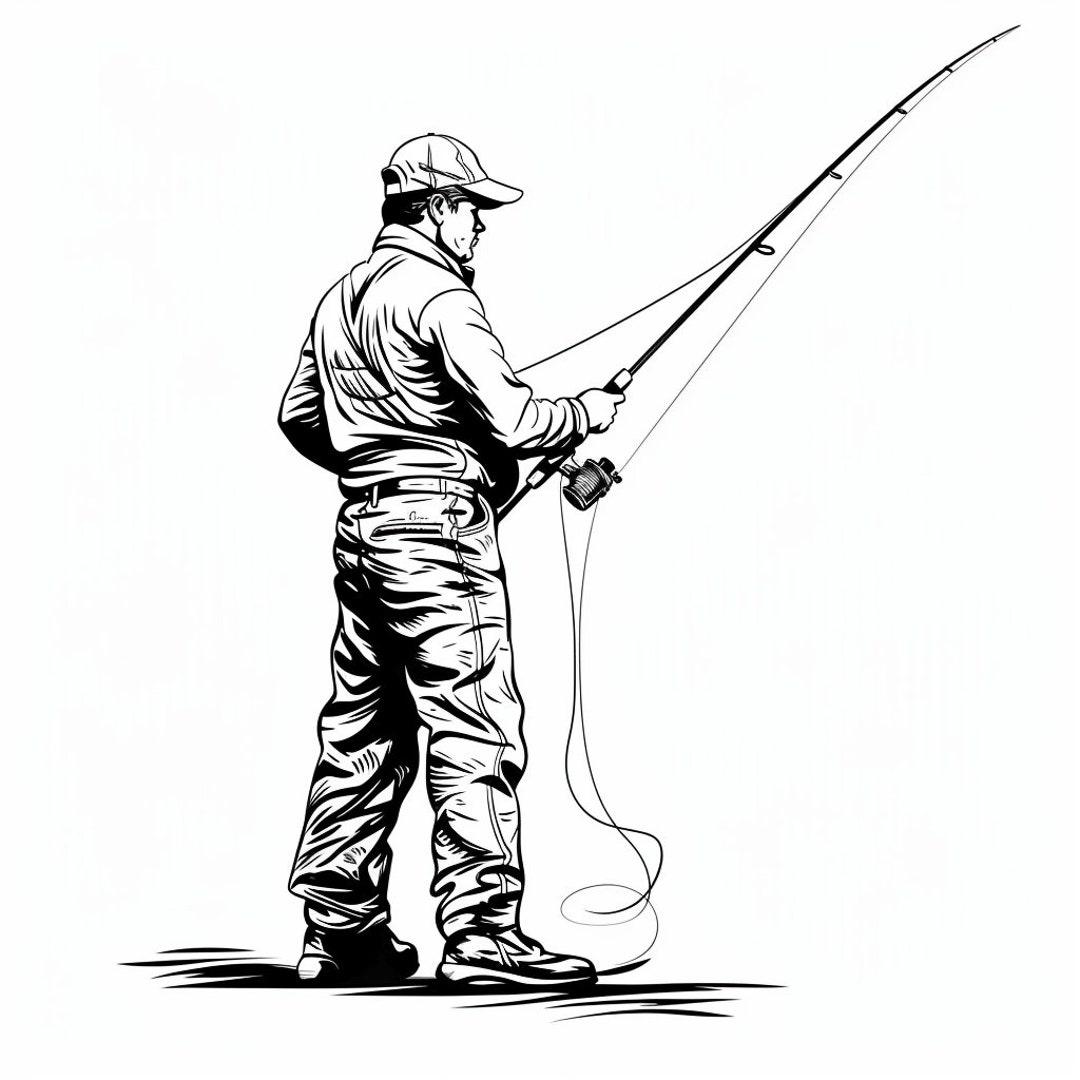 Fisherman Line Art Black and White Bundle 3 48 Digital Ai Line Art PNG ...
