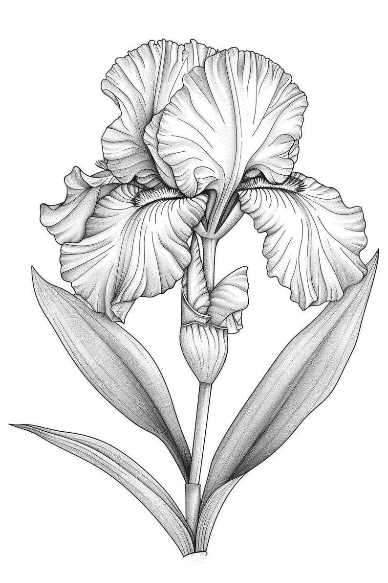 Iris Single Blooms Black/white Line Art Bundle 1 40 Digital Line Art Ai ...