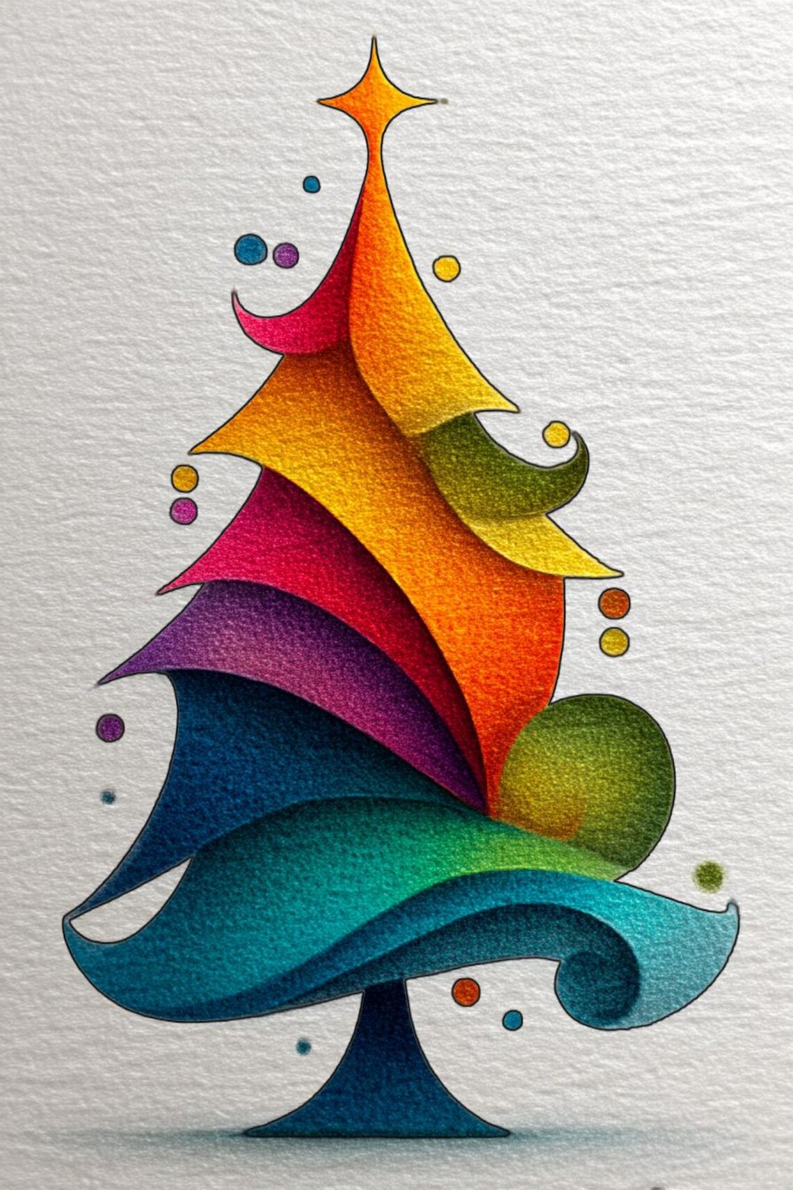 Christmas Tree Modern Abstract Color Line Art Bundle 5 12 Digital Ai ...