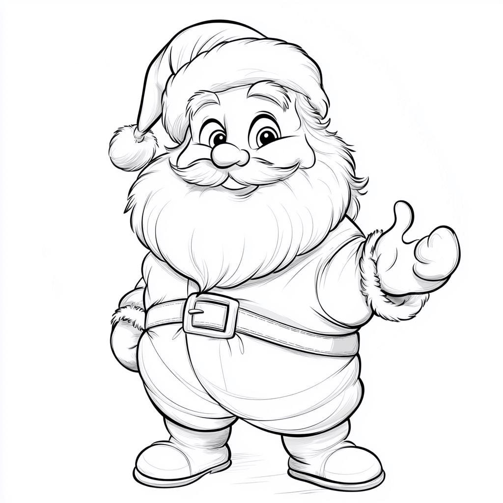 Santa Cartoon Line Art Illustration Black and White Bundle 2 36 Digital ...