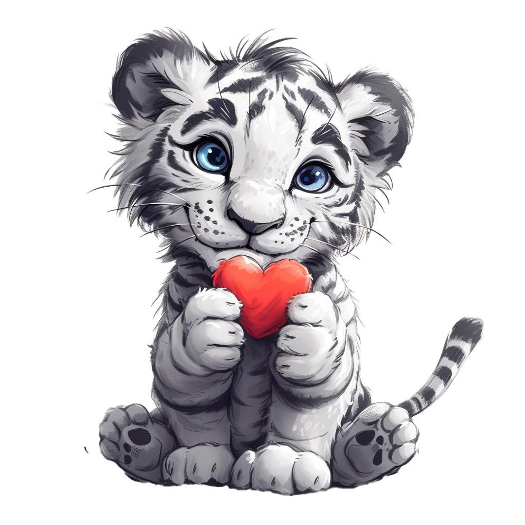 Tiger-blue Eyed With Hearts Transparent Background Bundle 2 32 Digital ...