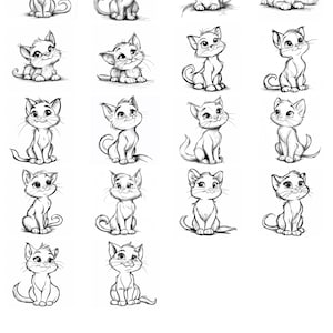 Cat/kitten Cartoon Line Art Black and White Bundle 4 65 Digital Line ...