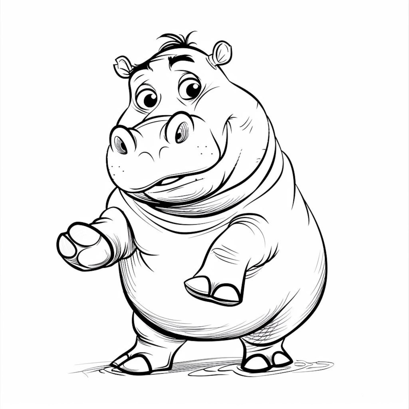 Hippo Cartoon Black and White Line Art Bundle 1 105 Digital Ai Line Art ...