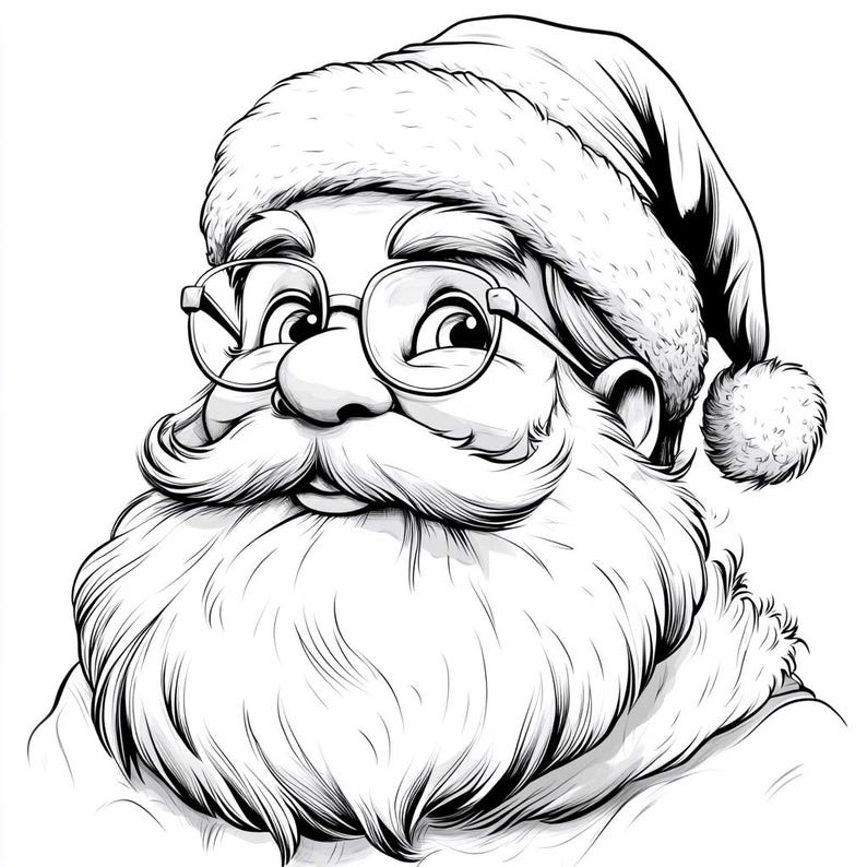 Santa Cartoon Line Art Illustration Black and White Bundle 2 36 Digital ...